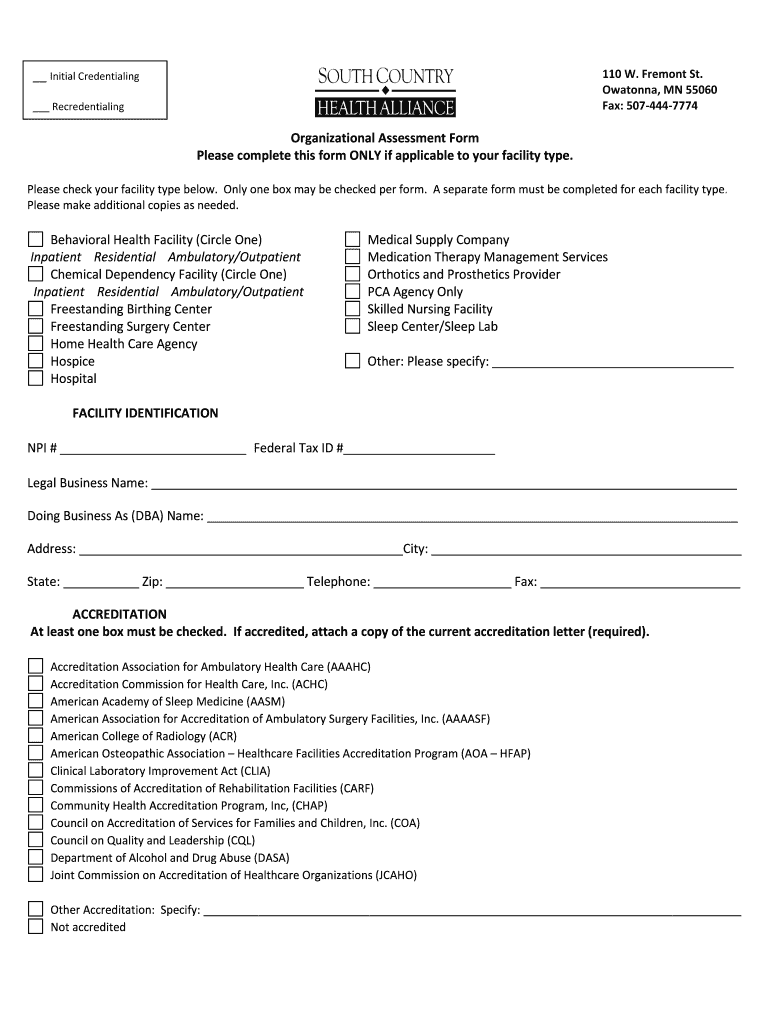 Fillable Online mnscha Organizational Assessment Form Please complete ...