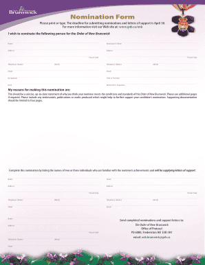 Fillable Online pxw1 snb Nomination Form - Service New Brunswick Fax ...