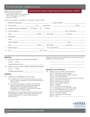 Fillable Online ahima Examination Application - AHIMA Home Fax Email ...