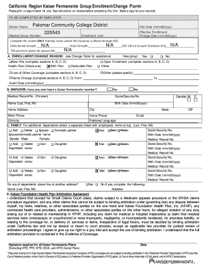 Fillable Online www2 palomar 09-Kaiser Enrollment Form ApprovedFinal ...