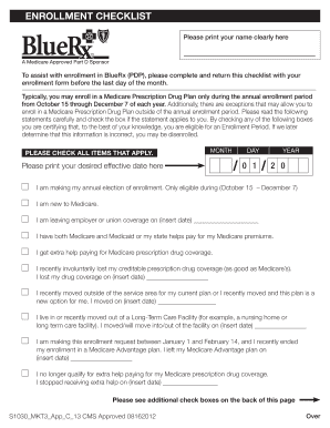 Fillable Online CY2013 BlueRx Enrollment Application Checklist Fax Email Print - pdfFiller