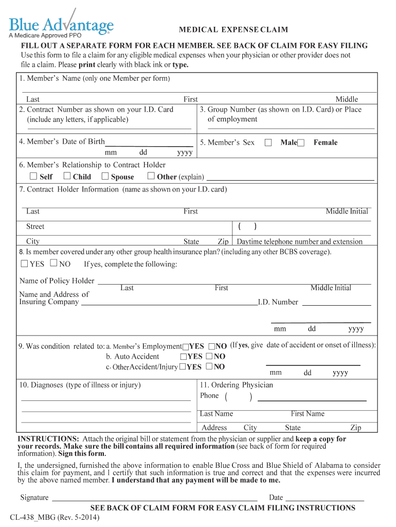 Fillable Online CL-438 Medical Expense Claim Form - bcbsalmedicarecom Fax Email Print - pdfFiller