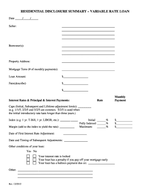 Fillable Online dfi wa Residential Disclosure Summary - Variable Rate ...