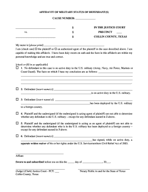 Fillable Online collincountytx AFFIDAVIT OF MILITARY STATUSdoc ...