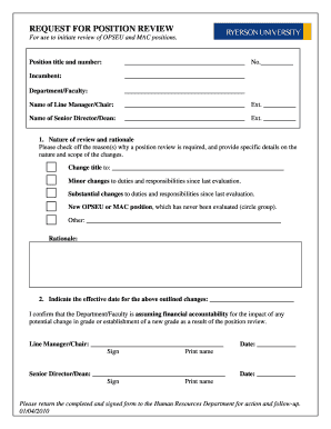 Fillable Online ryerson Request for Position Review new blue Form - Apr ...