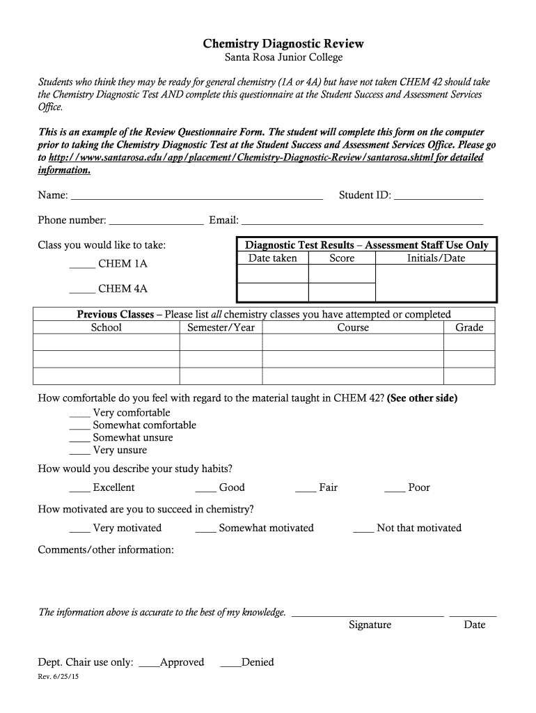 Fillable Online Chemistry Diagnostic Review Form Jan Fax Email Print ...