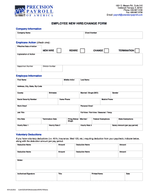 Fillable Online EMPLOYEE NEW HIRECHANGE FORM - Precision Payroll of ...