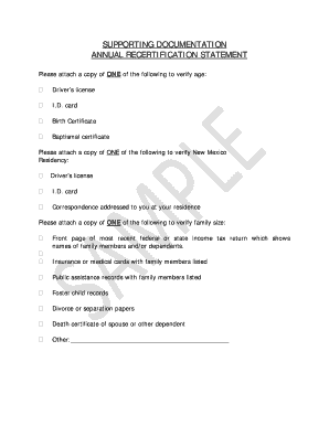 Fillable Online SUPPORTING DOCUMENTATION ANNUAL RECERTIFICATION ...