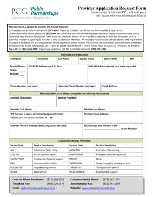 Fillable Online Provider Application Request Form - Public Partnerships ...