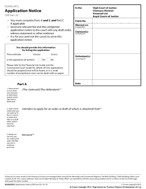 Fillable Online N244CHFL In the High Court of Justice Application ...