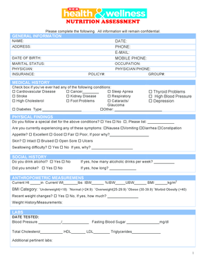 Fillable Online Nutrition Assessment-Intake Form Final 4-14-14 Fax ...
