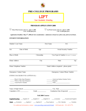 Fillable Online precollege umd LIFT Application 200844D6B ...