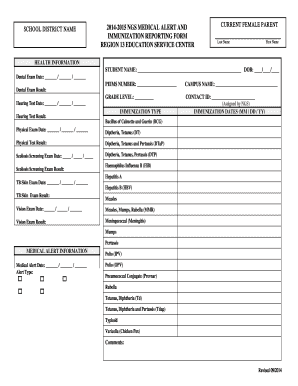 Fillable Online 2014-2015 NGS MEDICAL ALERT AND CURRENT FEMALE PARENT ...