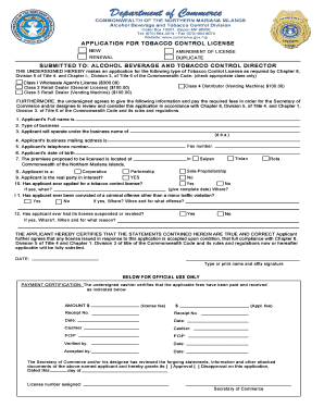 Fillable Online APPLICATION FOR TOBACCO CONTROL LICENSE SUBMITTED TO ...
