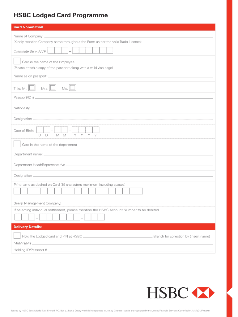 Fillable Online HSBC Lodged Card Programme Fax Email Print - pdfFiller