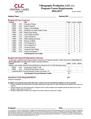 Fillable Online catalognavigator clcmn Videography Production AAS Program Course Requirements ...