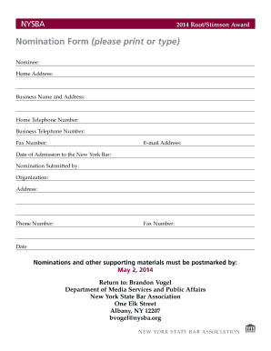 Fillable Online nysba 2014 RootStimson Award - NYSBA Fax Email Print ...