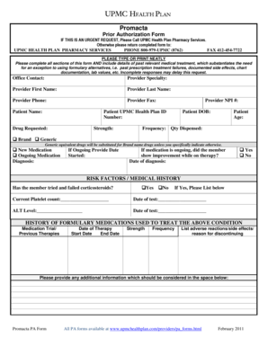 Fillable Online Prior Authorization Form - UPMC Health Plan Fax Email ...