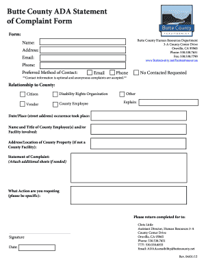 Fillable Online Butte County ADA Statement of Complaint Form Fax Email Print - pdfFiller