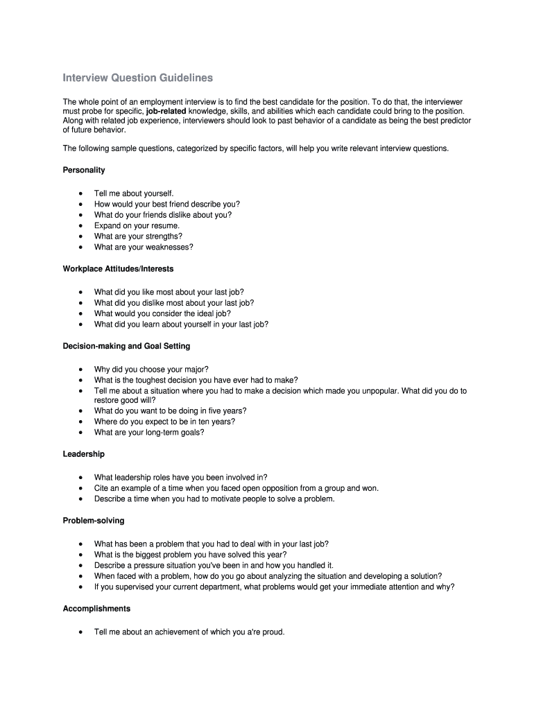 Fillable Online Interview Question Guidelines Fax Email Print - pdfFiller
