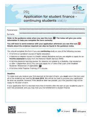 Fillable Online PR1 - Application for student finance - Continuing students Fax Email Print ...