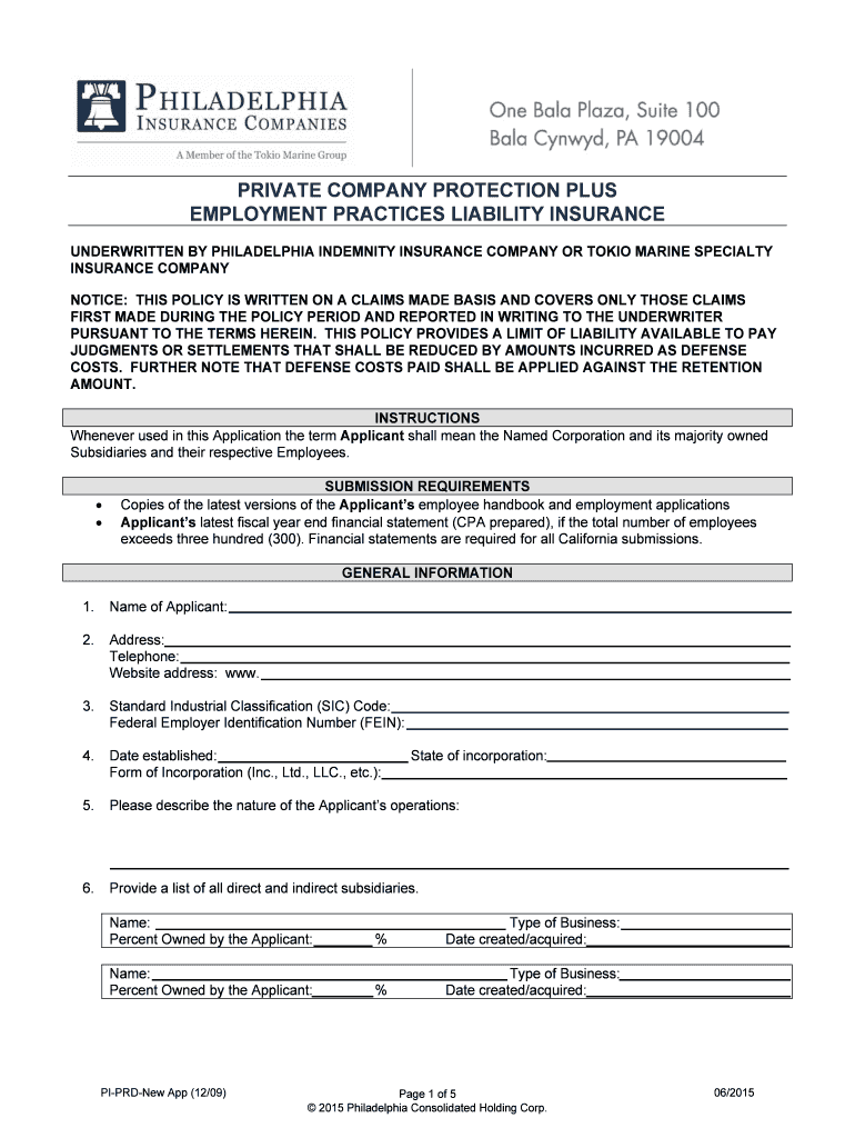 Fillable Online New Business Application - EPL Stand Alone 2DOC Fax ...