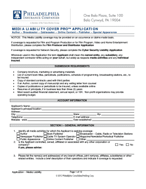 Fillable Online MEDIA LIABILITY COVER PROSM APPLICATION Fax Email Print ...