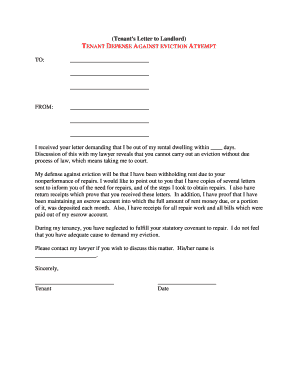 Fillable Online law msu Tenants Letter to Landlord TENANT DEFENSE ...