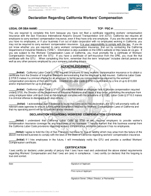 Fillable Online Workers Compensation Waiver Declaration 061511docx Fax ...