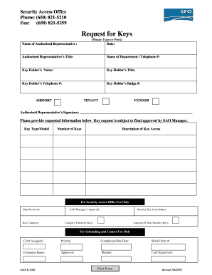 Fillable Online Number of Keys Fax Email Print - pdfFiller