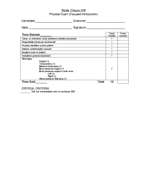 Fillable Online Skills Check-Off Physical Exam Focused Introduction Fax ...