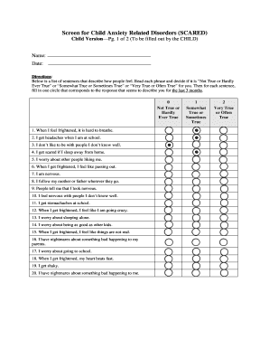 Fillable Online Screen for Child Anxiety Related Disorders SCARED Child ...