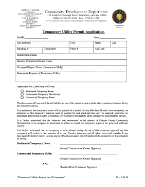 Fillable Online claytoncountyga Temporary Utility Permit Application ...