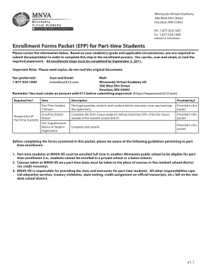 Fillable Online Enrollment Forms Packet (EFP) for Parttime Students Fax Email Print - pdfFiller
