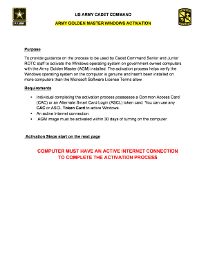 Fillable Online ARMY GOLDEN MASTER WINDOWS ACTIVATION Fax Email Print ...