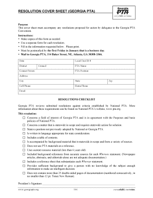 Fillable Online RESOLUTION COVER SHEET (GEORGIA PTA) Fax Email Print ...