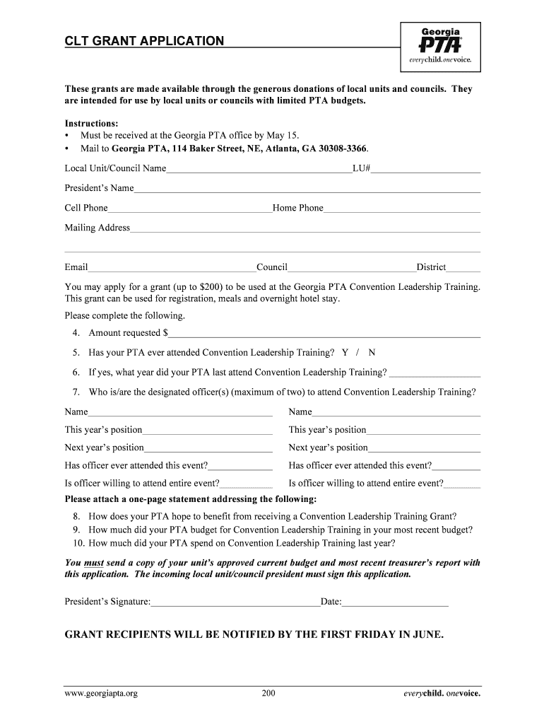 Fillable Online CLT GRANT APPLICATION - Georgia PTA Fax Email Print ...