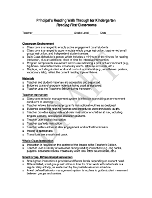 Fillable Online Principals Reading Walk Through for Kindergarten Fax ...