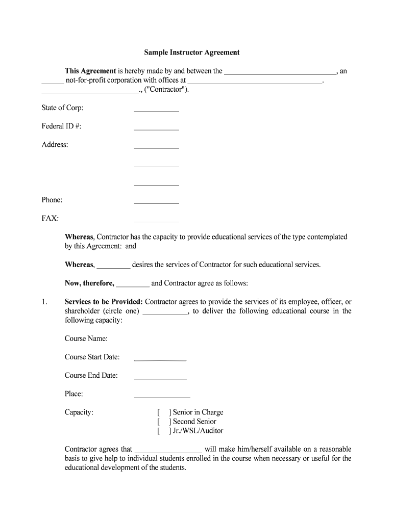 Fillable Online Instructor Sample AgreementDOC Fax Email Print - pdfFiller
