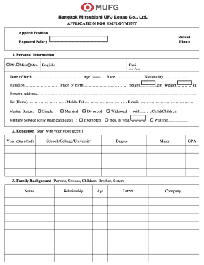 Fillable Online th lf mufg New logo Application for Employment - MUFG ...