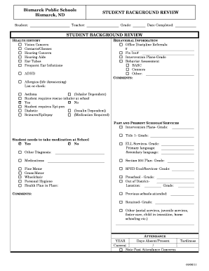 Fillable Online STUDENT BACKGROUND REVIEW - Bismarck Public Schools Fax ...