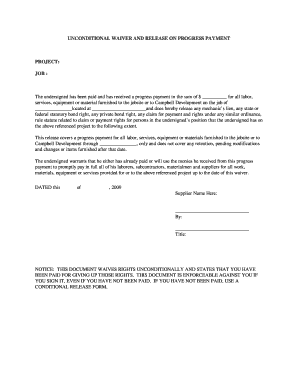 Fillable Online UNCONDITIONAL WAIVER AND RELEASE ON PROGRESS PAYMENT ...