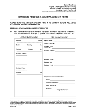 Fillable Online Standard Producer Acknowledgment FormCURRENT040315 Fax ...