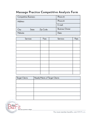 Fillable Online Massage Practice Competitive Analysis Form Fax Email ...