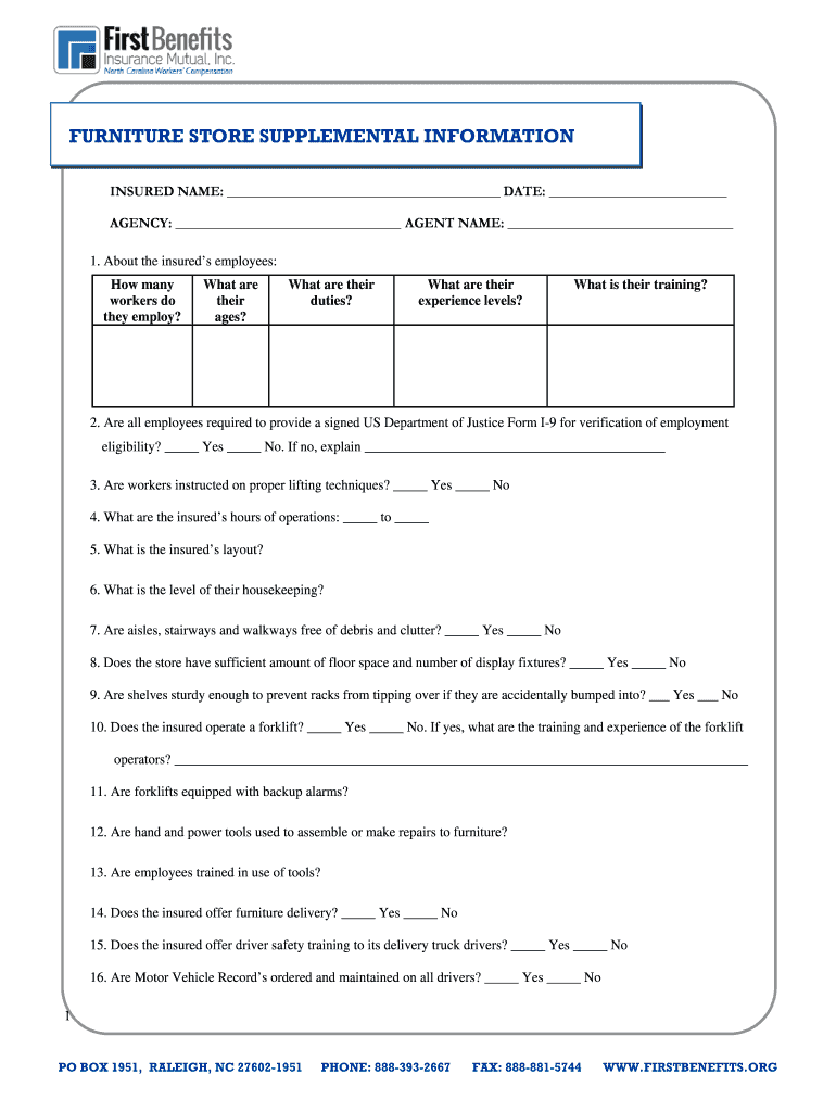 Fillable Online firstbenefits Furniture store supplemental information ...