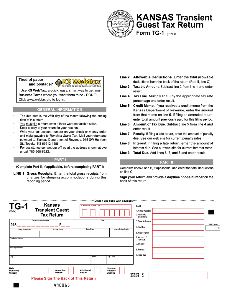Fillable Online TG-1 Transient Guest Tax Return Rev 11-14 Transient ...