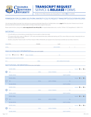 Fillable Online columbiasouthern TRANSCRIPT REQUEST SERVICE RELEASE ...
