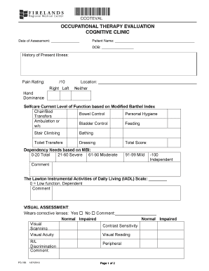 Fillable Online OCCUPATIONAL THERAPY EVALUATION COGNITIVE CLINIC ...