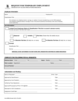 Fillable Online lbcc REQUEST FOR TEMPORARY EMPLOYMENT - lbccedu Fax ...