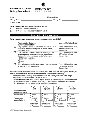 Fillable Online FlexPerks Account Set-up Worksheet - pacificsourcecom ...